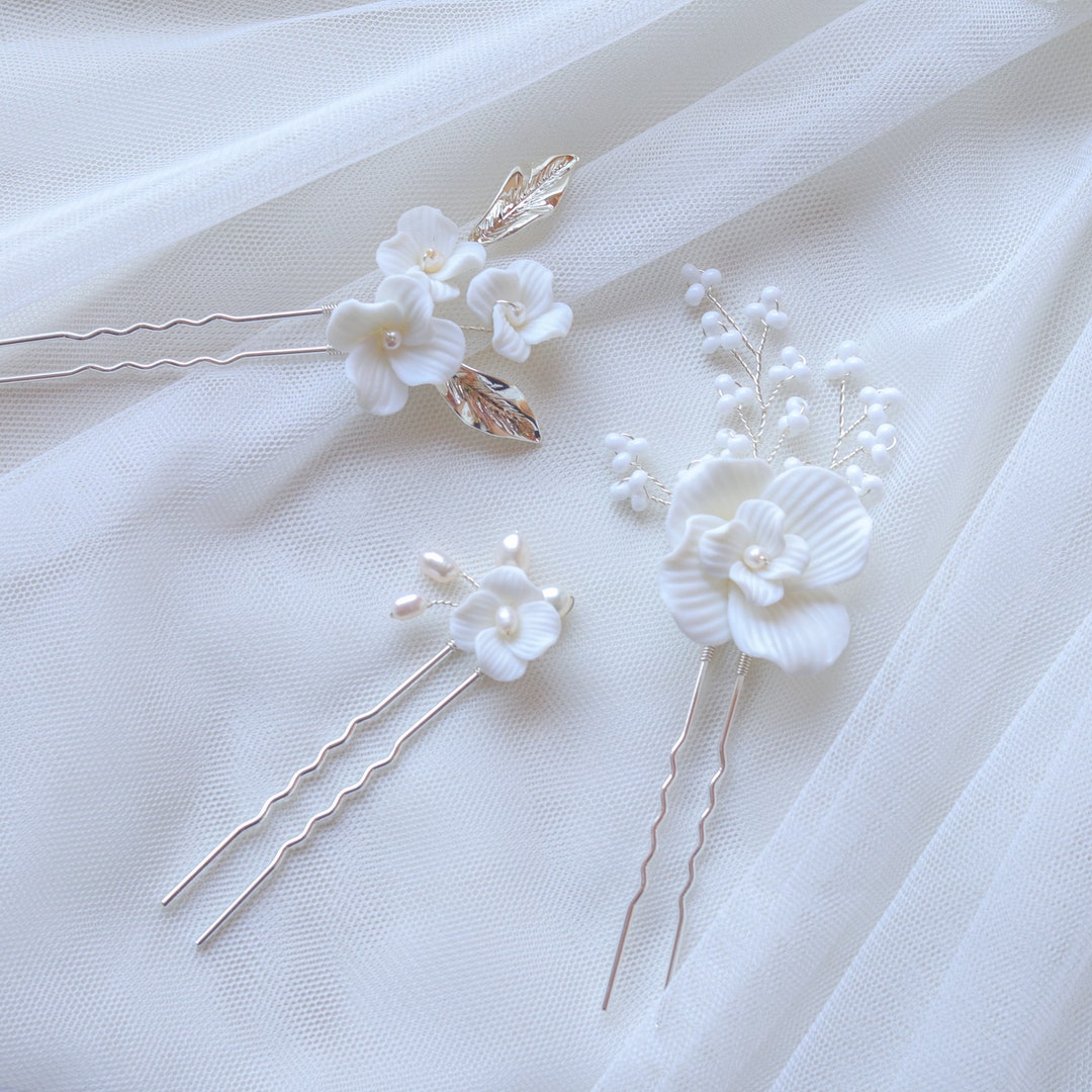 Pearl Floral Sliver Wedding Bridal Accessory Bridal Handmade Clay ...