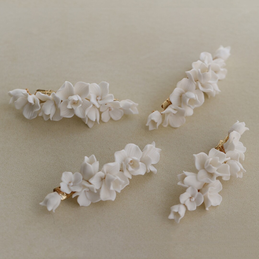 Porcelain Flowers Blossoms Hair Clip, Clay Flower Bridal Hair Clip ...