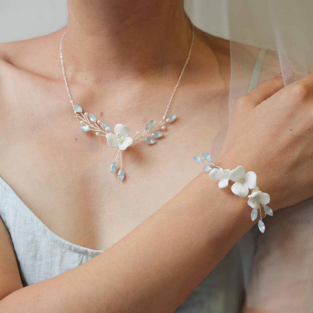 Something Blue' Wedding Accessories, Porcelain Flower Bridal Jewelry ...