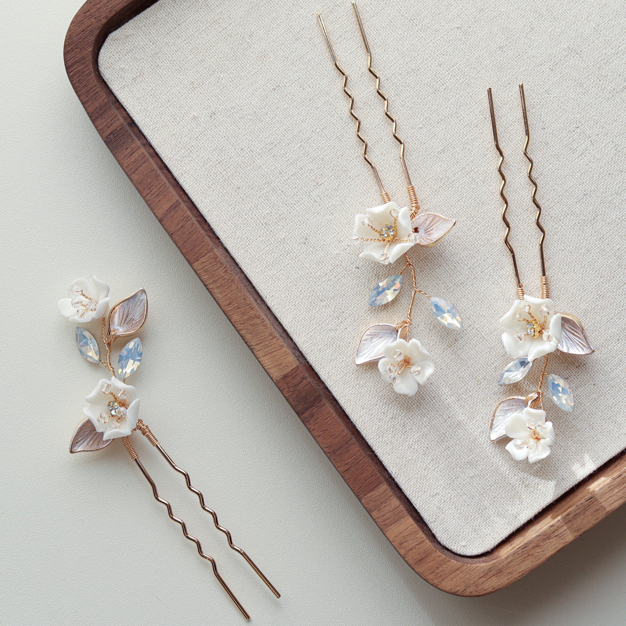 Dainty Clay Floral Hair Pin Set Summer Weddings and Romantic Brides ...