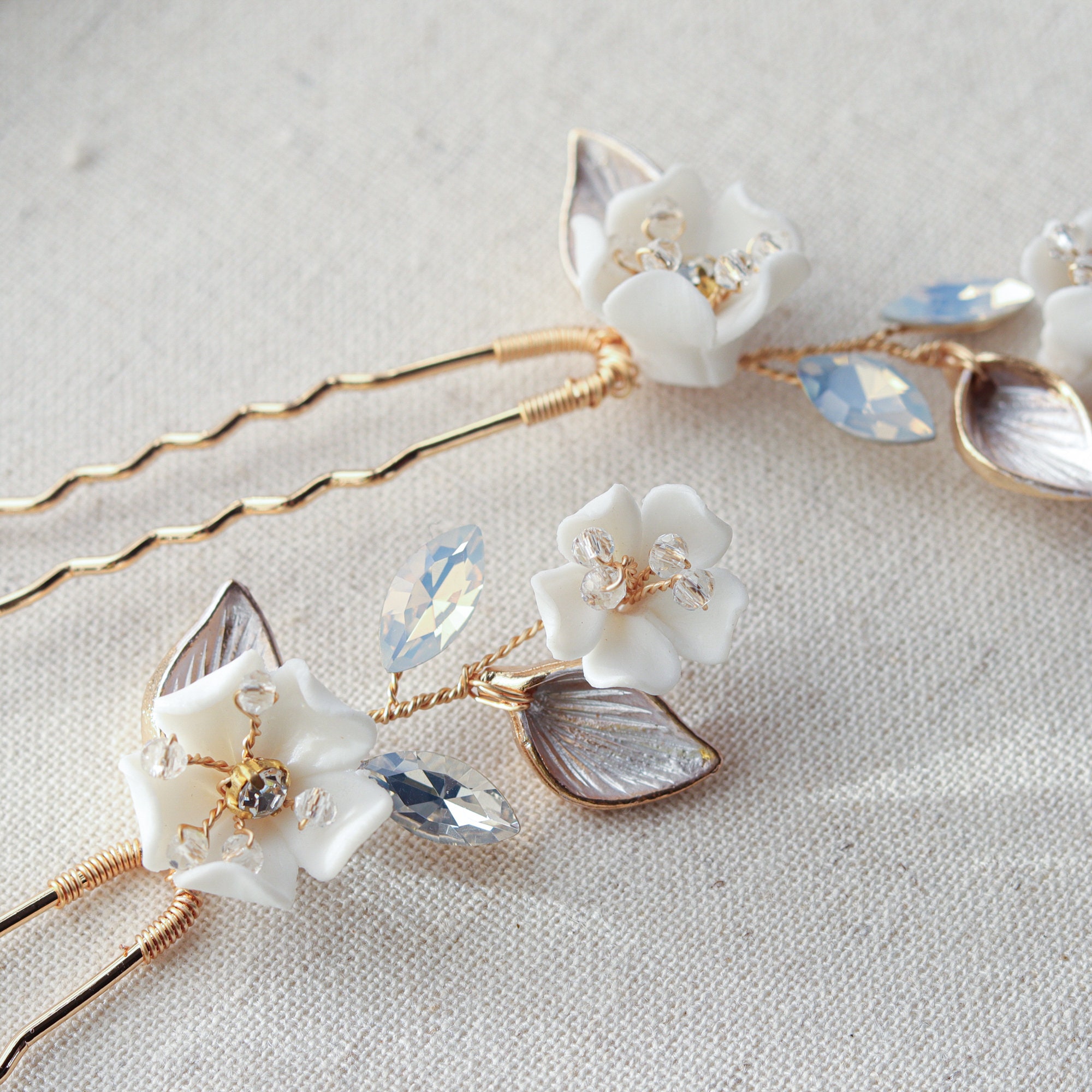 Dainty Clay Floral Hair Pin Set Summer Weddings and Romantic Brides ...