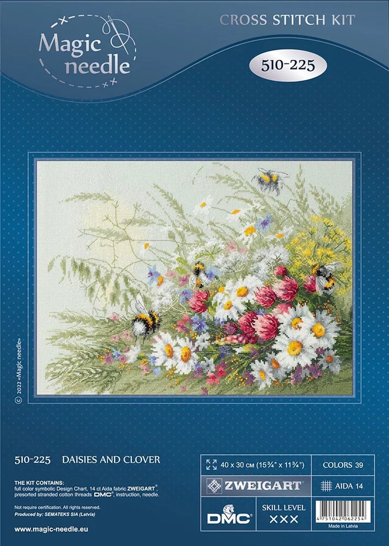 510-225 Daisies and Clover. Magic Needle Cross Stitch Kit - Etsy