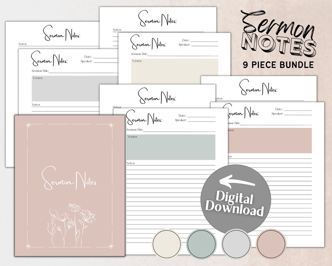 Sermon Notes Printable: Church Journal Template (digital Download) - Etsy