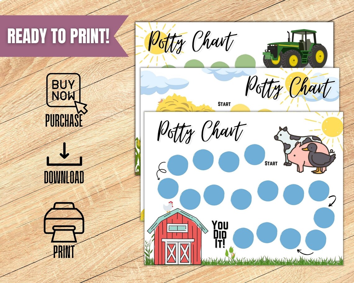 Farm Potty Training Chart Bundle, Printable Digital Download Toddler ...