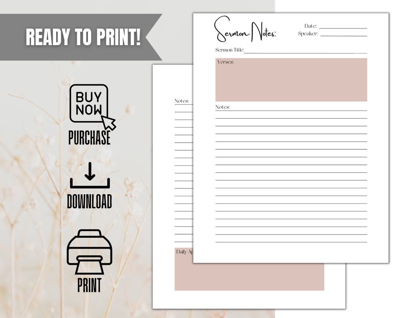 Sermon Church Notes Printable | Digital Download | Bible Study Notes ...