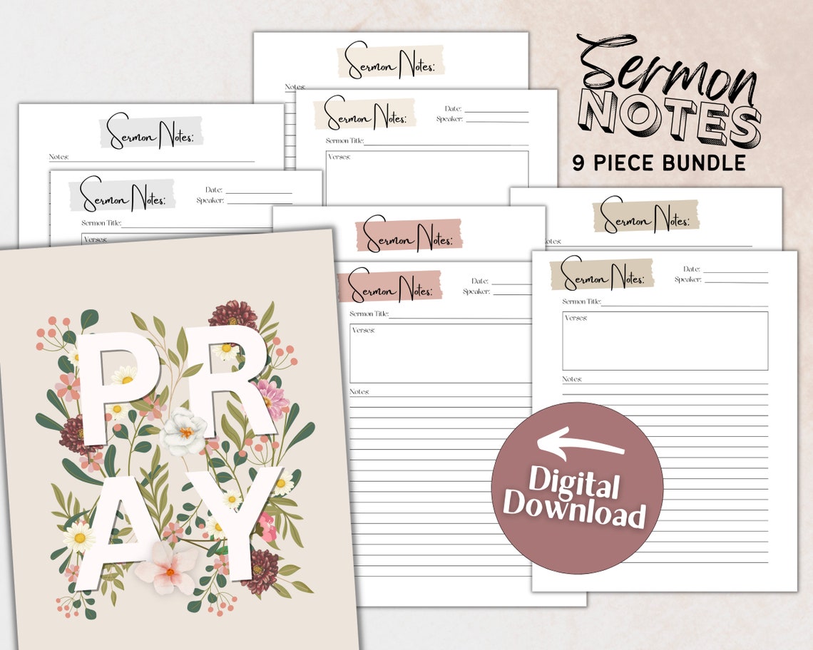 Sermon Church Notes Printable Digital Download Bible Study Notes Church ...