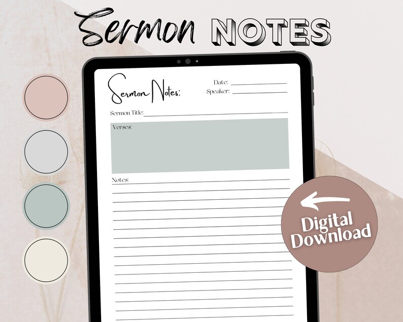 Sermon Church Notes Printable, Digital Download, Bible Study Notes ...