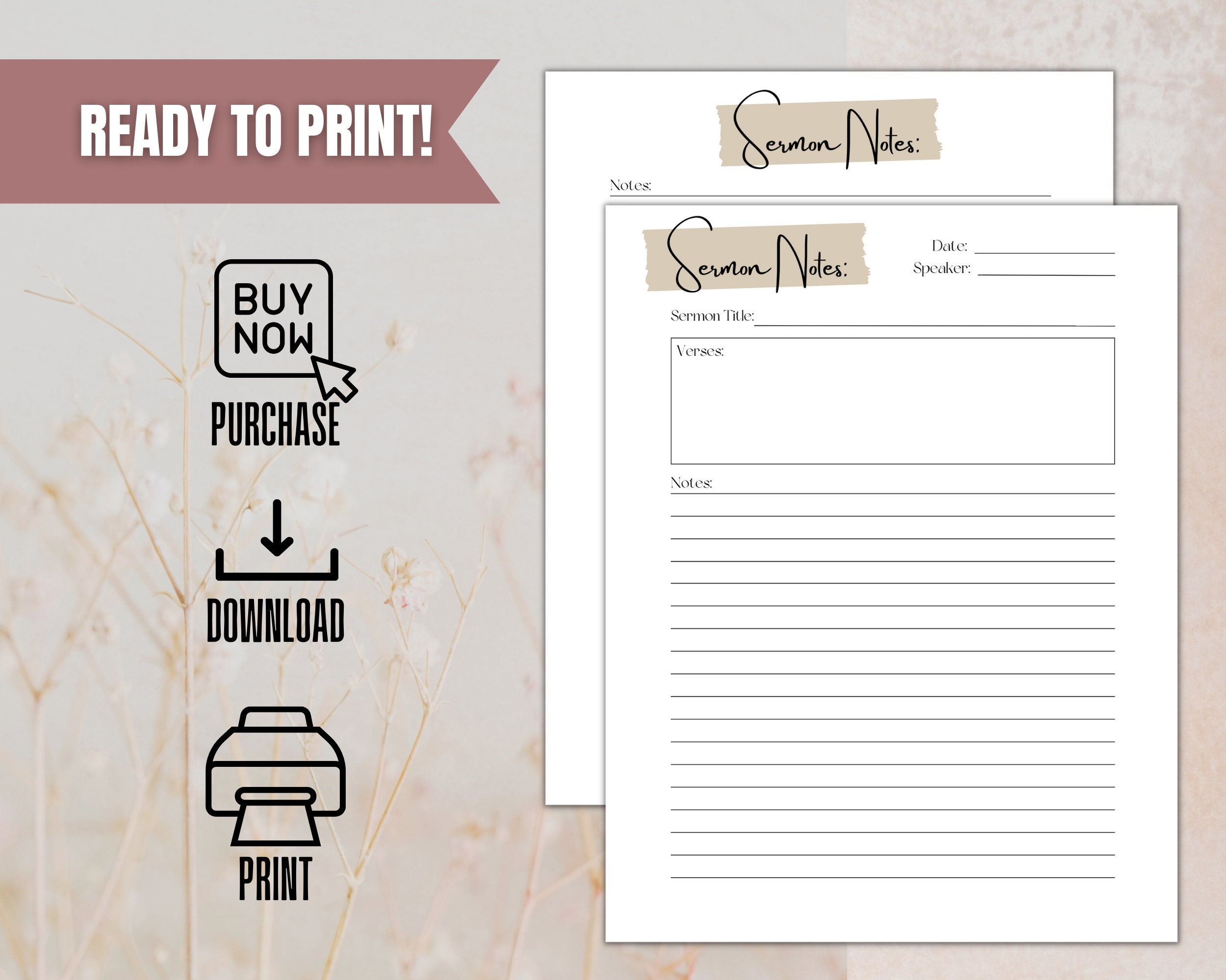 Sermon Church Notes Printable | Digital Download | Bible Study Notes ...