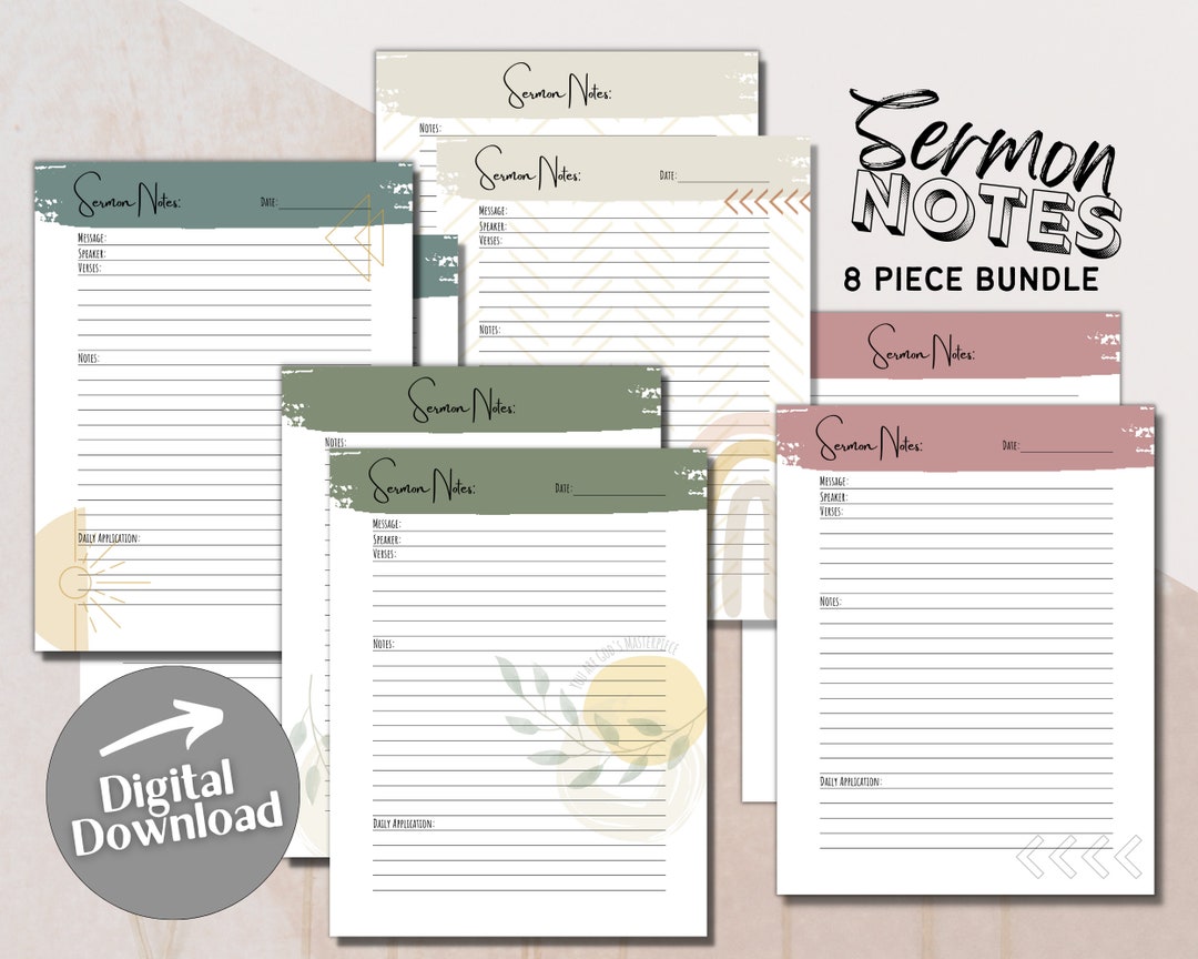 Sermon Church Notes Printable, Digital Download, Bible Study Notes ...