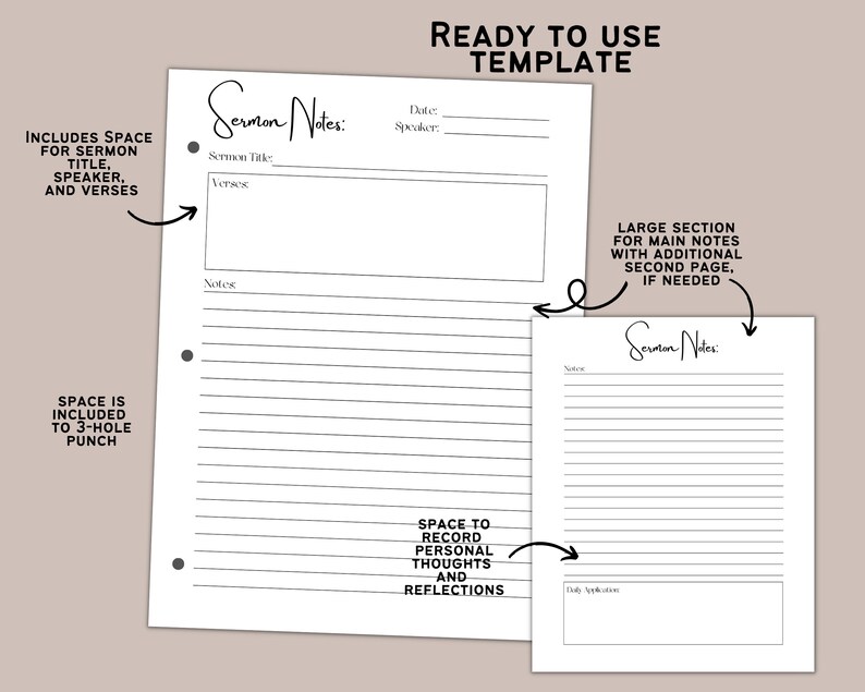 Sermon Church Notes Printable Digital Download Bible Study Notes Church ...