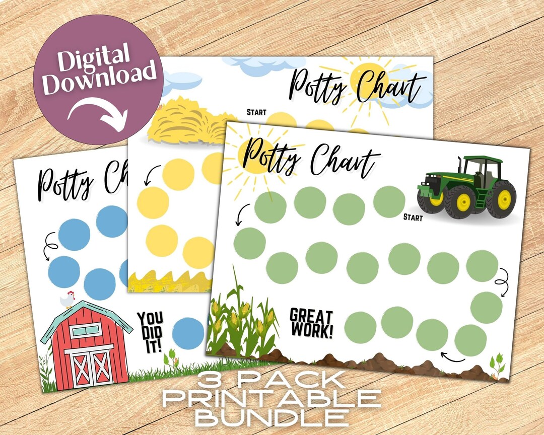 Farm Potty Training Chart Bundle, Printable Digital Download Toddler ...