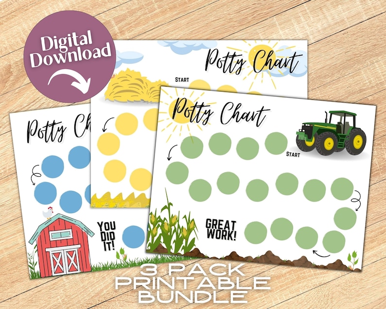 Farm Potty Training Chart Bundle, Printable Digital Download Toddler ...