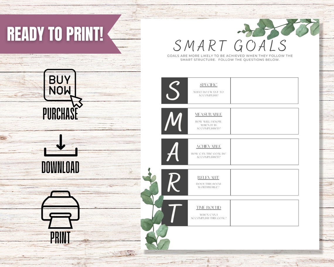 SMART Goal Planner, Printable Goal Template, S.M.A.R.T. Goal Sheet ...
