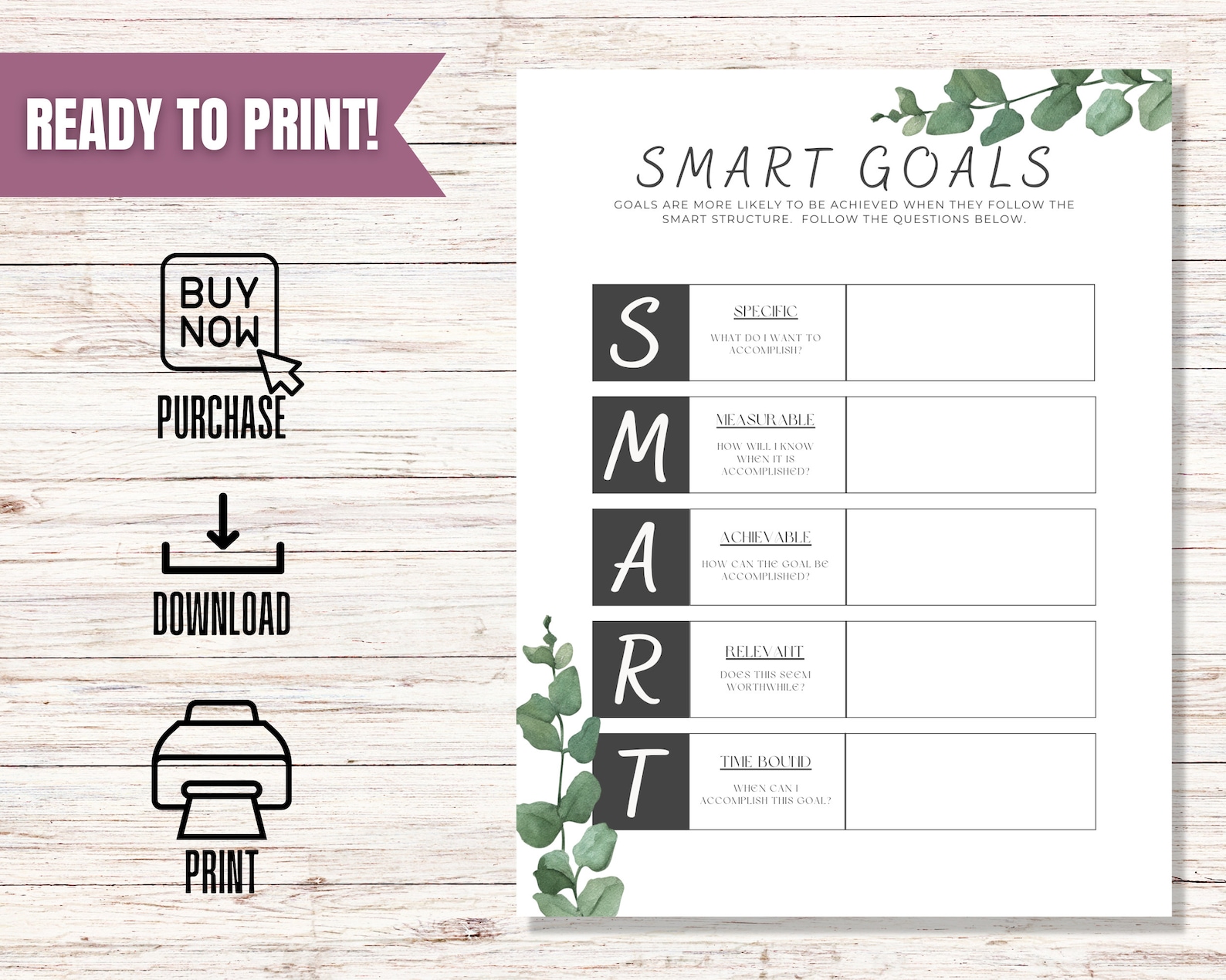 SMART Goal Planner, Printable Goal Template, S.M.A.R.T. Goal Sheet ...