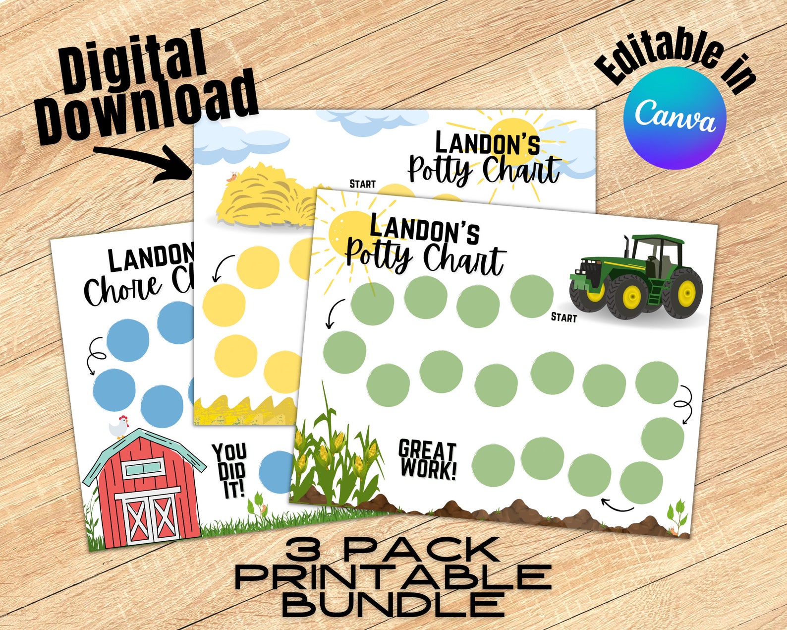 Personalized Farm Potty Training Chart Bundle | Printable Toddler ...