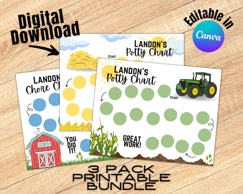 Personalized Farm Potty Training Chart Bundle | Printable Toddler ...
