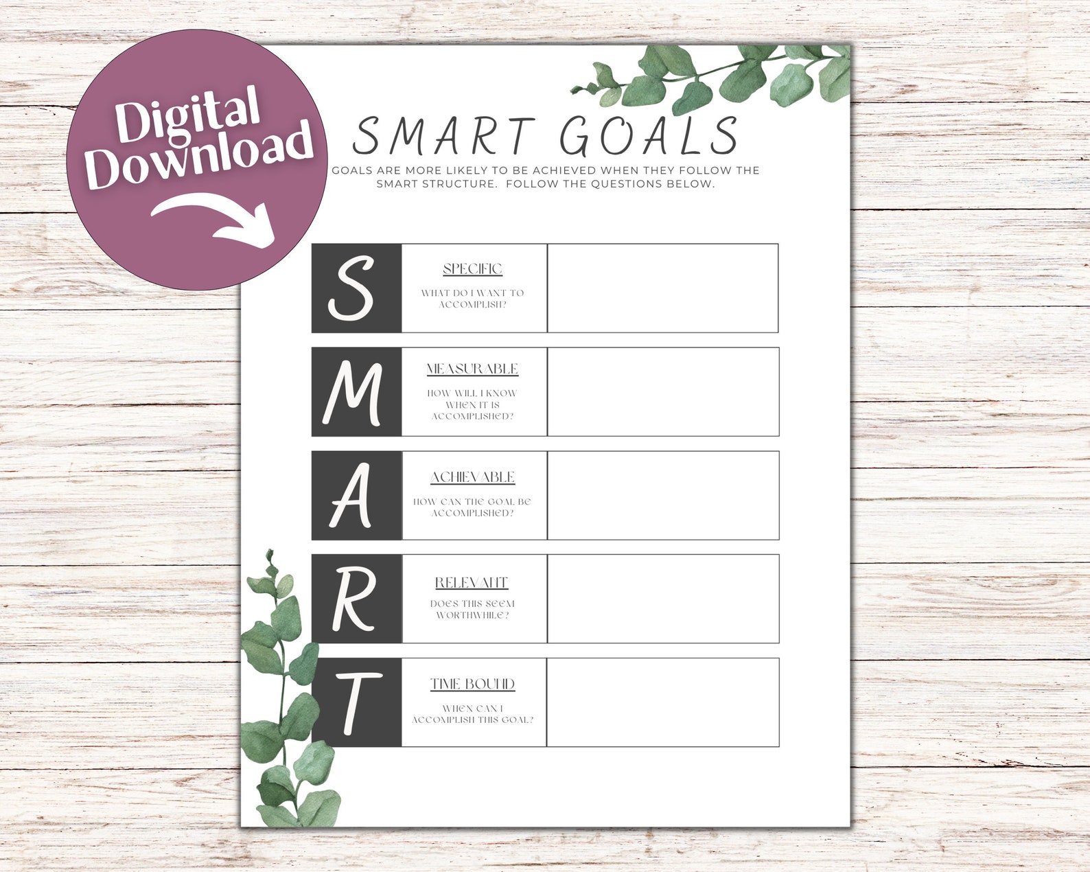 SMART Goal Planner, Printable Goal Template, S.M.A.R.T. Goal Sheet ...