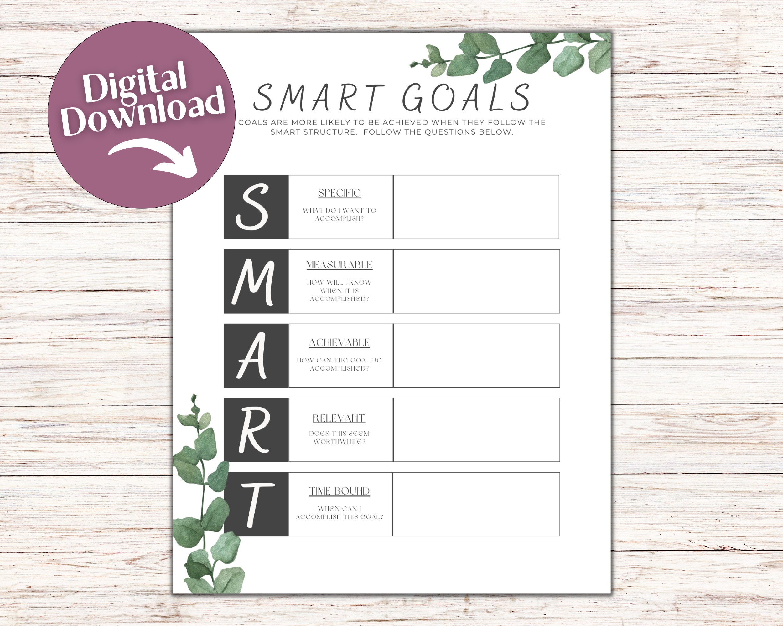SMART Goal Planner, Printable Goal Template, S.M.A.R.T. Goal Sheet ...
