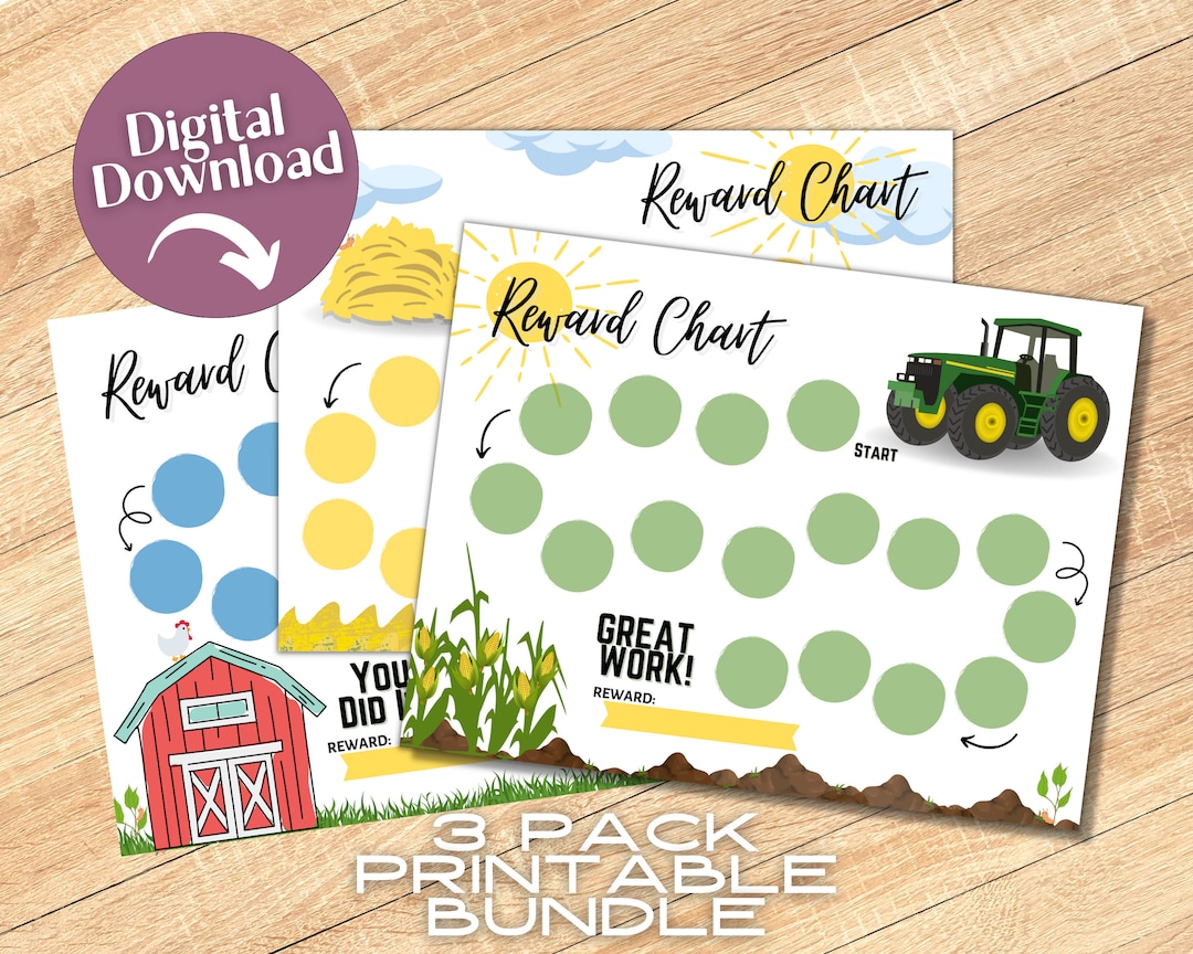 Farm Reward Chart Bundle, Printable Digital Download Toddler Worksheets ...