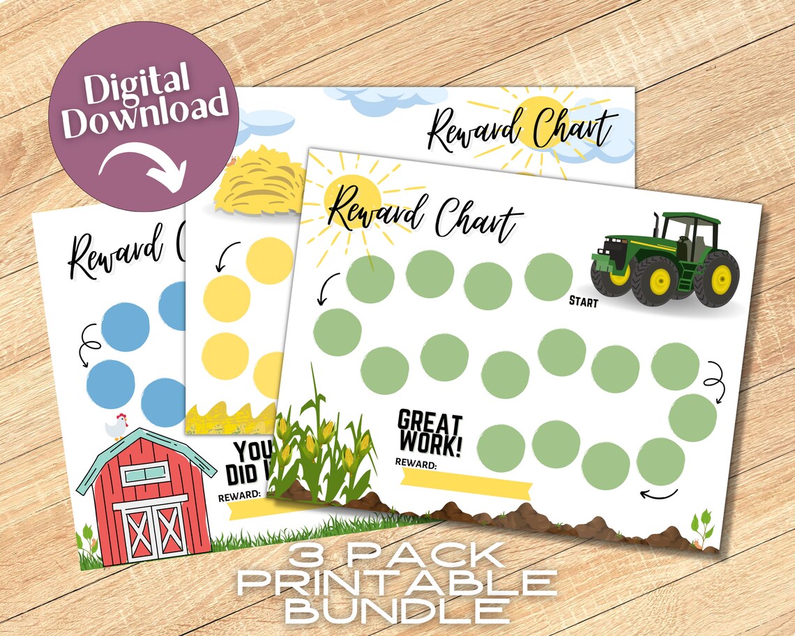 Farm Reward Chart Bundle, Printable Digital Download Toddler Worksheets ...