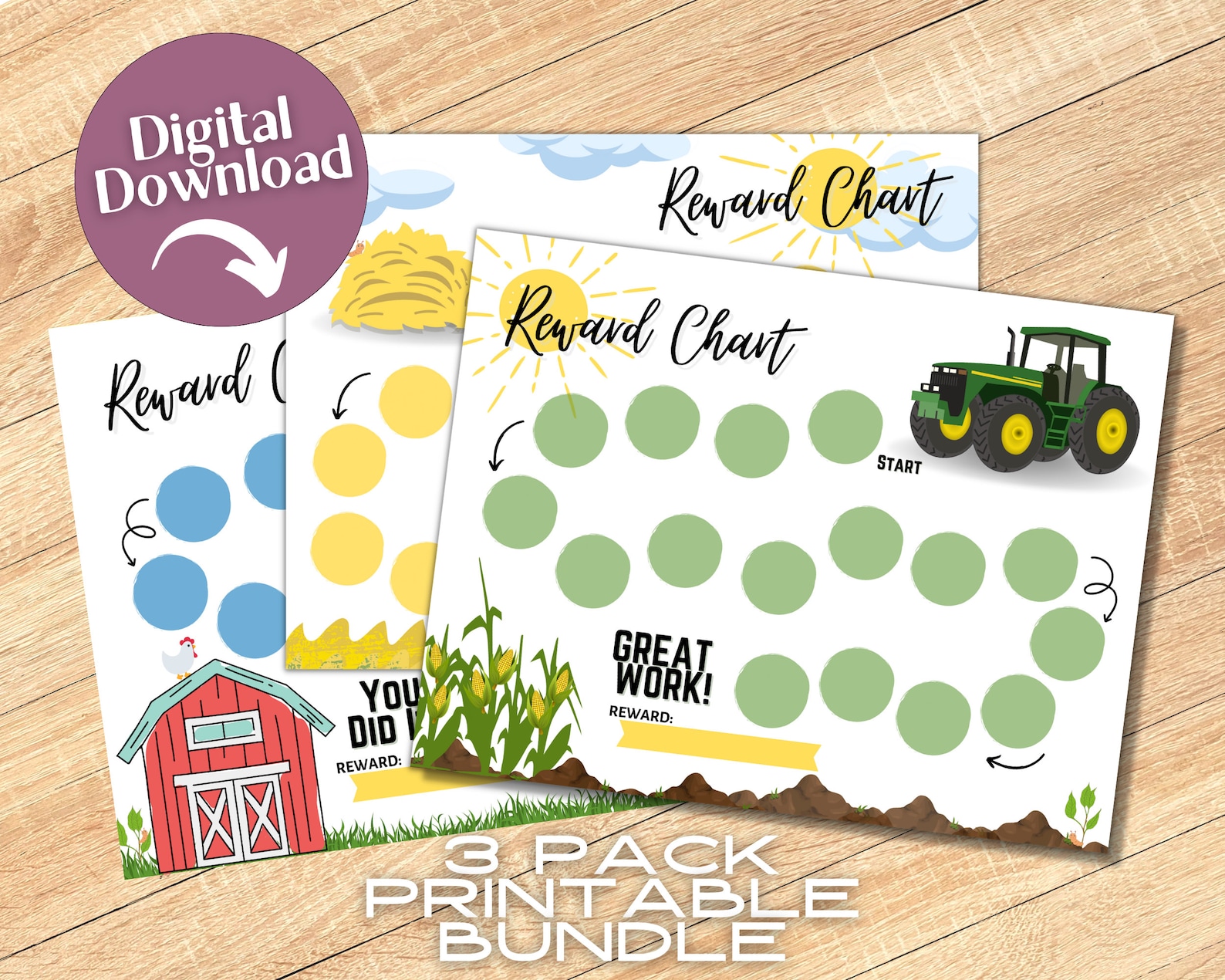 Farm Reward Chart Bundle, Printable Digital Download Toddler Worksheets ...