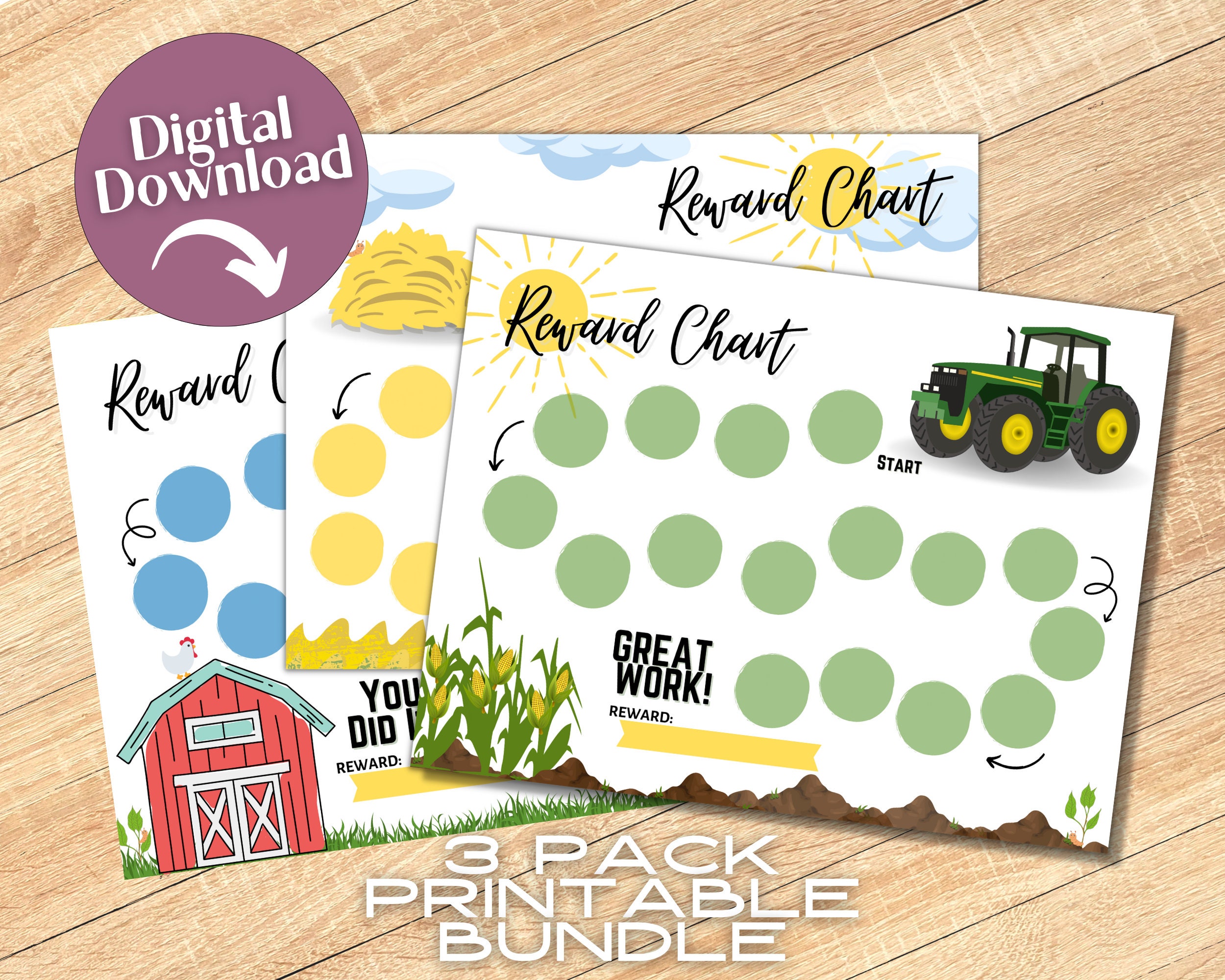 Farm Reward Chart Bundle, Printable Digital Download Toddler Worksheets ...