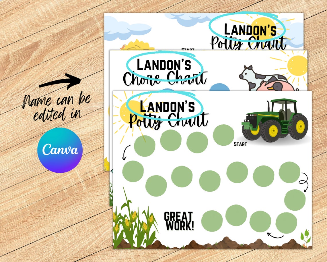 Personalized Farm Potty Training Chart Bundle | Printable Toddler ...