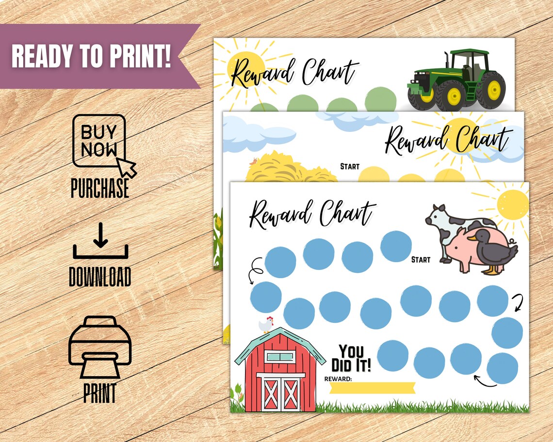 Farm Reward Chart Bundle, Printable Digital Download Toddler Worksheets ...