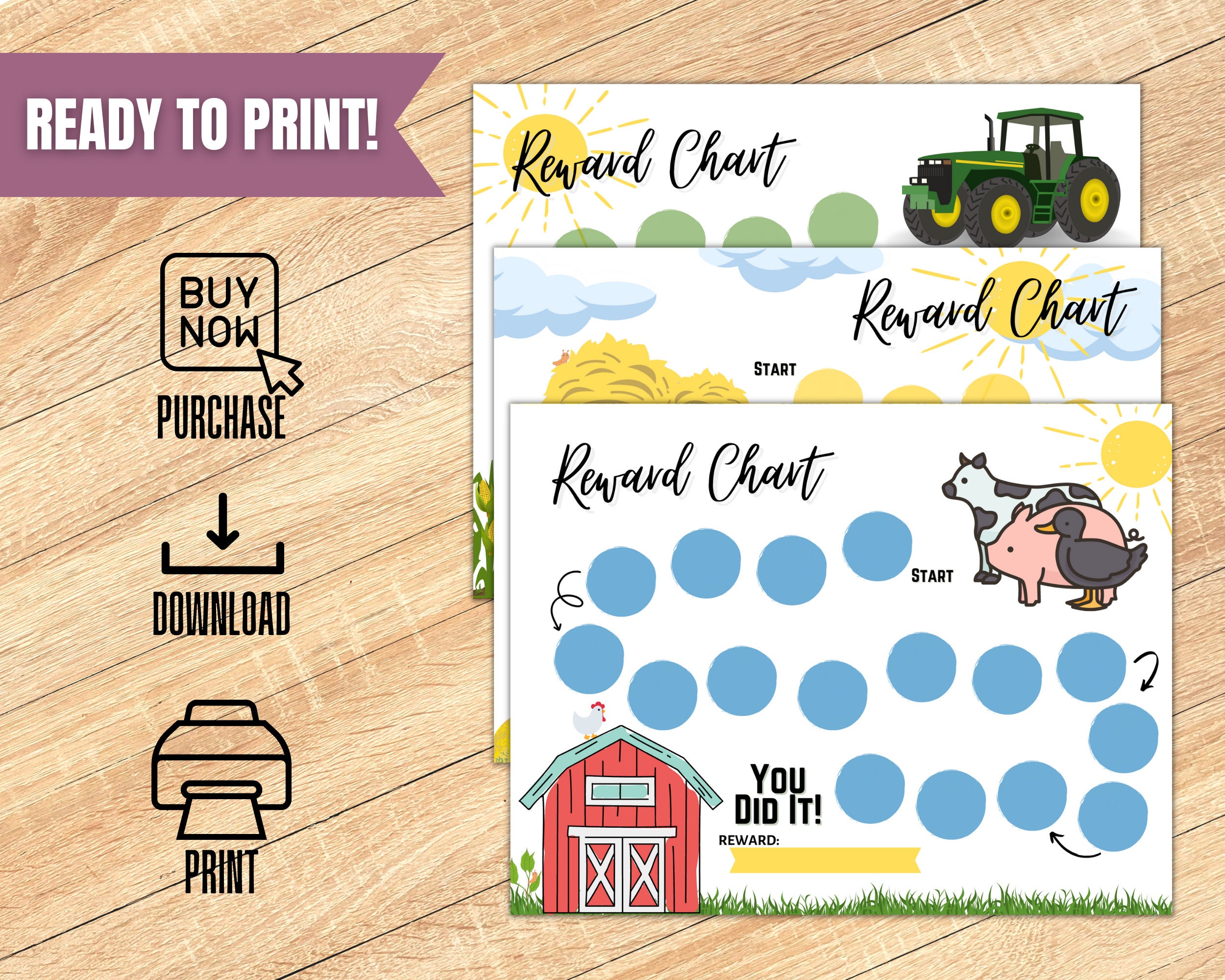 Farm Reward Chart Bundle, Printable Digital Download Toddler Worksheets ...