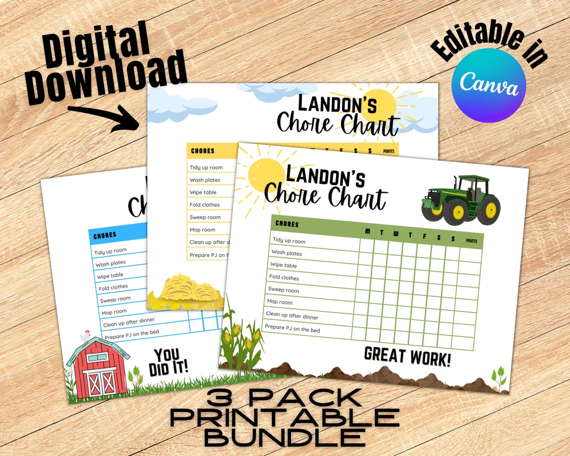 Farm Chore Chart Bundle | Printable Digital Download Toddler Worksheets ...
