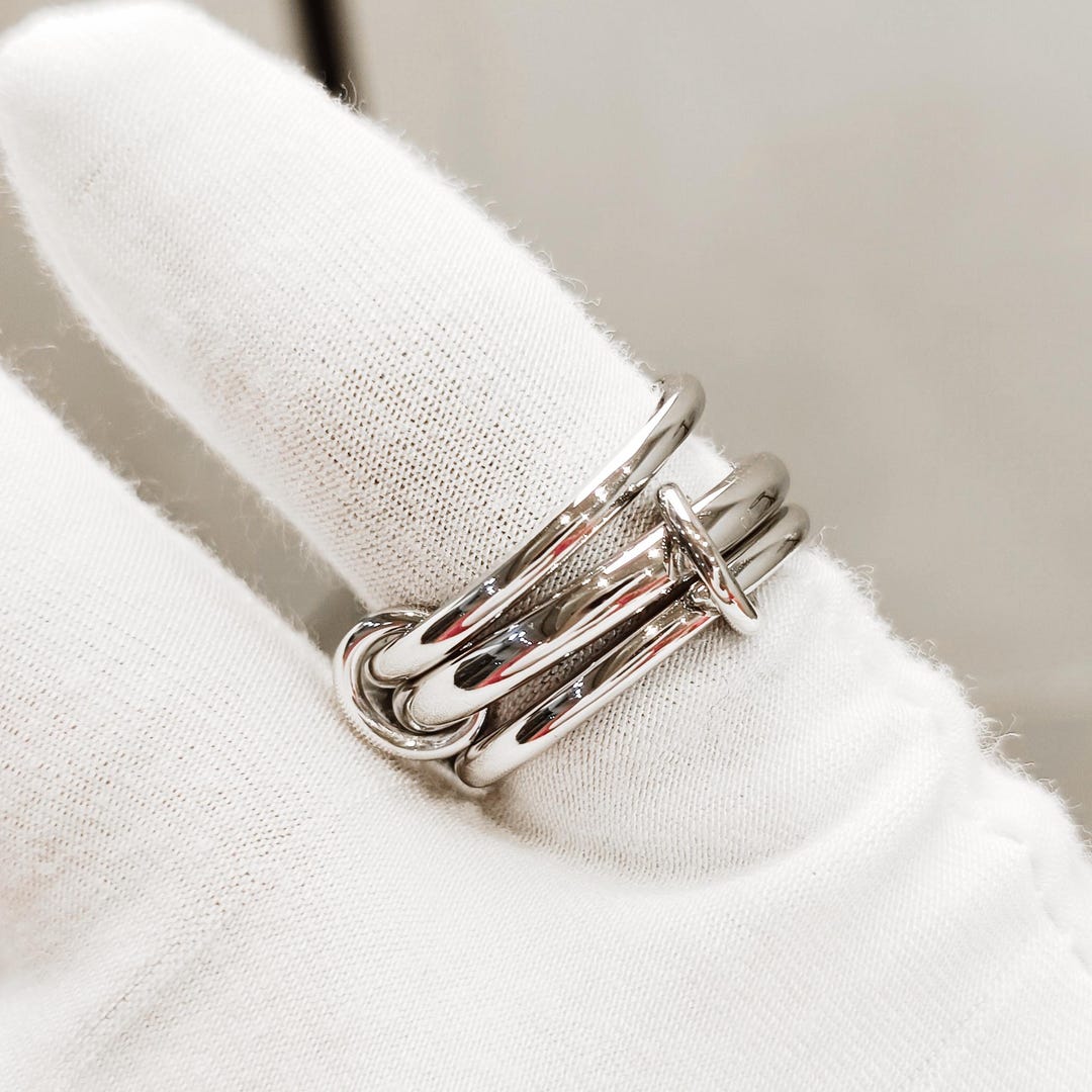 14KGF Two Tone Link Connected Rings, Interlocking Ring, Gold and Silver Statement Ring ...