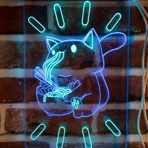Ramen Cat Neon Ramen Neon Sign Dual RGB Color Sign Hologram Light Ramen ...