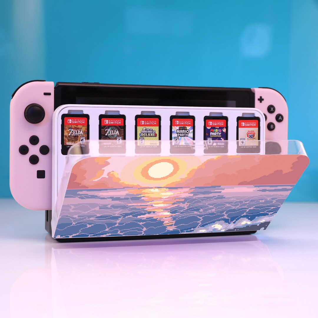 Nintendo Switch Custom Dock Cover | 12 Slot Cartridge Holder | Dock Panel | Pink Sunset | Art by ...