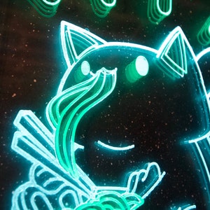 Ramen Cat Neon Ramen Neon Sign Dual RGB Color Sign Hologram Light Ramen ...