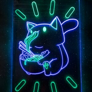 Ramen Cat Neon Ramen Neon Sign Dual RGB Color Sign Hologram Light Ramen ...