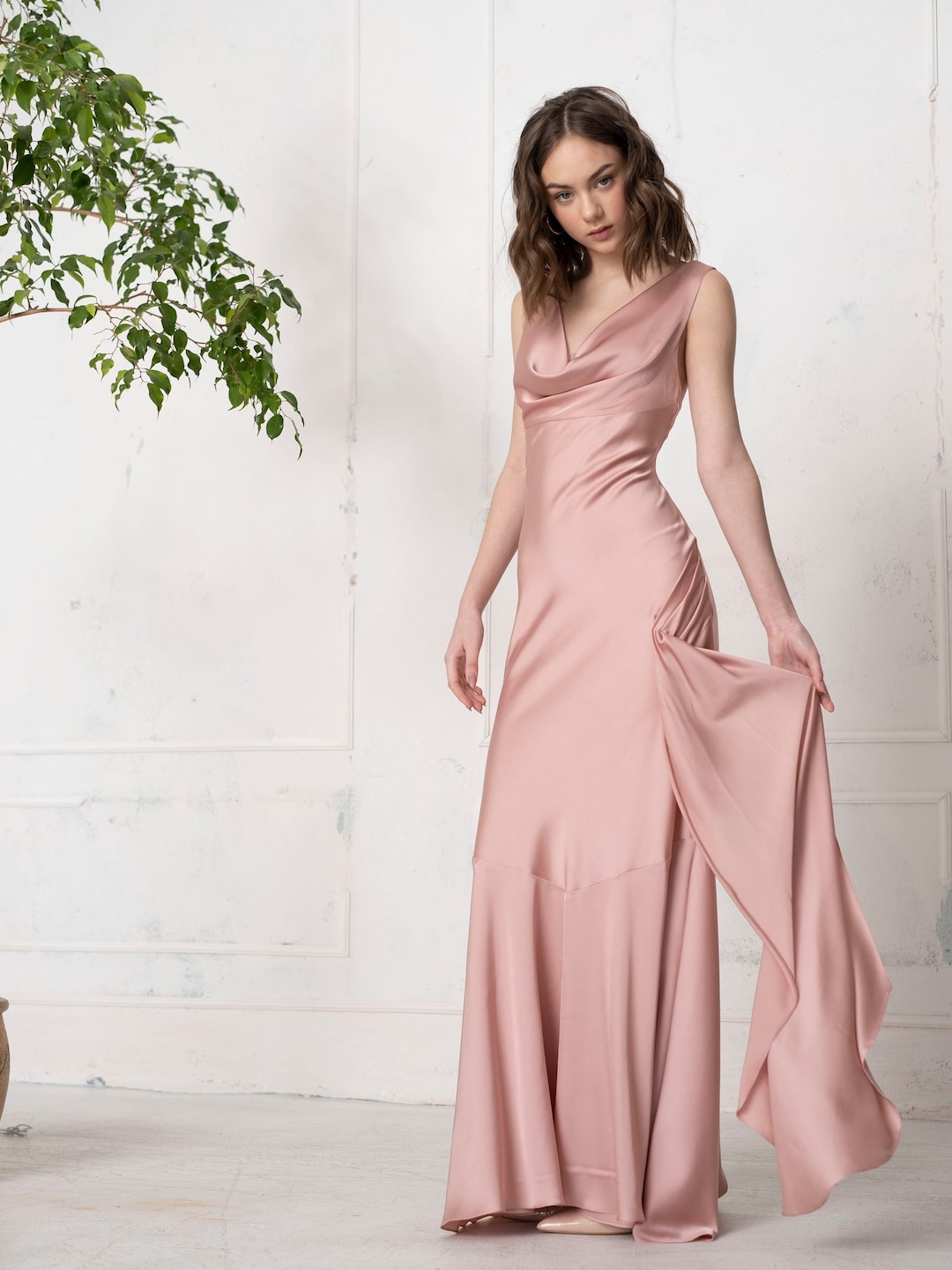 Bridesmaids Silk Dress.simple Wedding Dress.long Slip Dusty Rose Dress ...