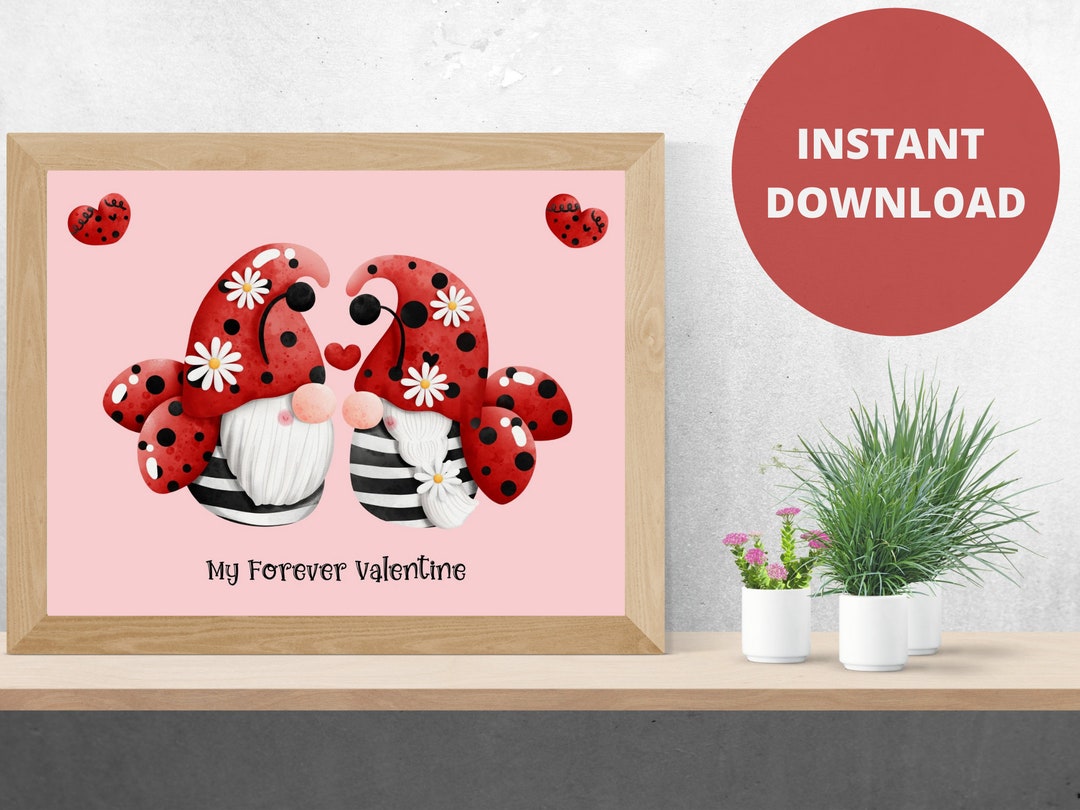 Gnome Valentine's Day Printable | Valentine's Day Wall Decor | Lady Bug ...