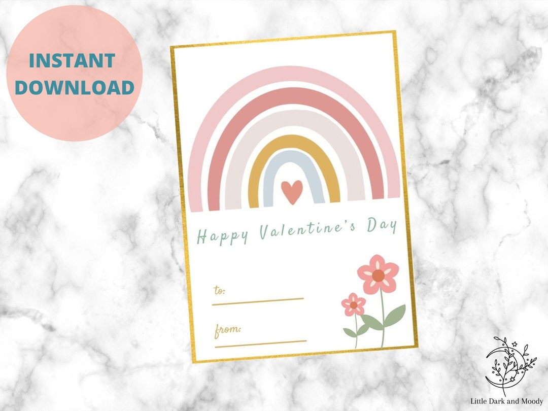 Kids Valentine Cards | Flower | Boho Rainbow | Printable Valentine's ...