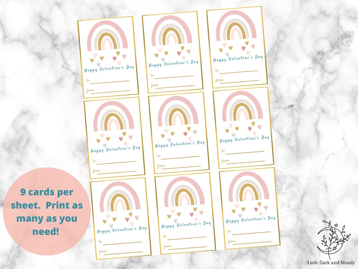 Kids Valentine Cards | Rainbow | Printable Valentine's Day Cards | Boho ...