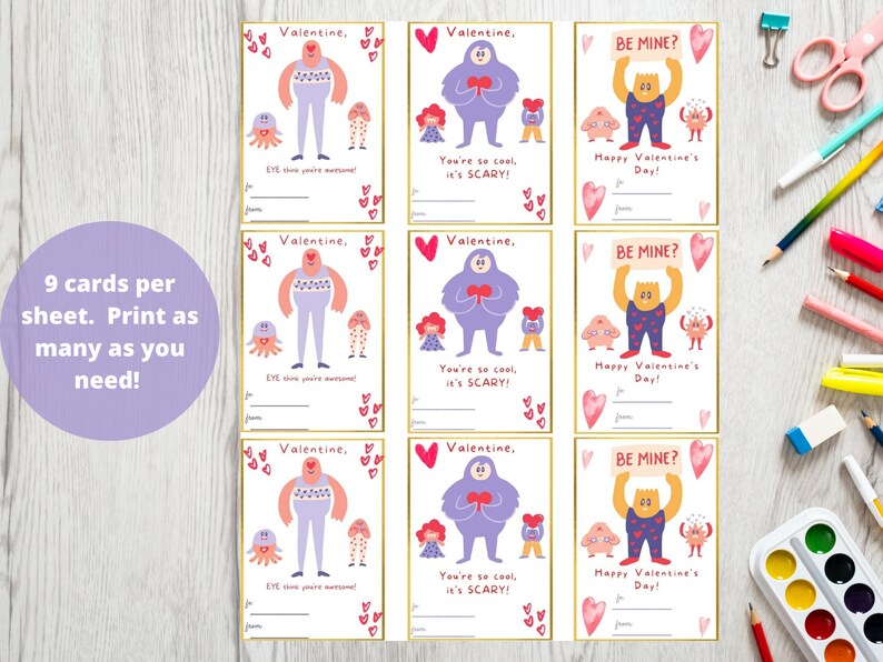 Valentine's Day Cards | Set of 3 Designs | Printable | Monsters | for ...