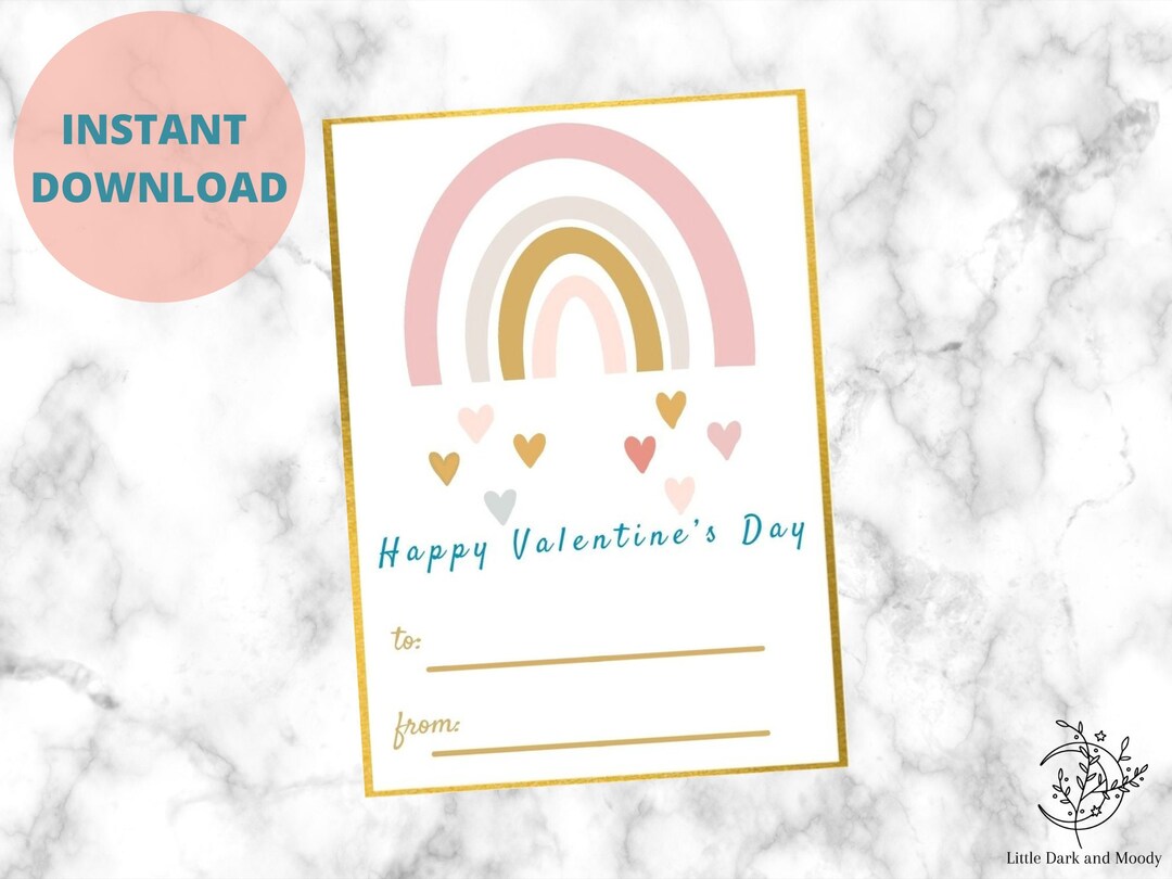 Kids Valentine Cards | Rainbow | Printable Valentine's Day Cards | Boho ...