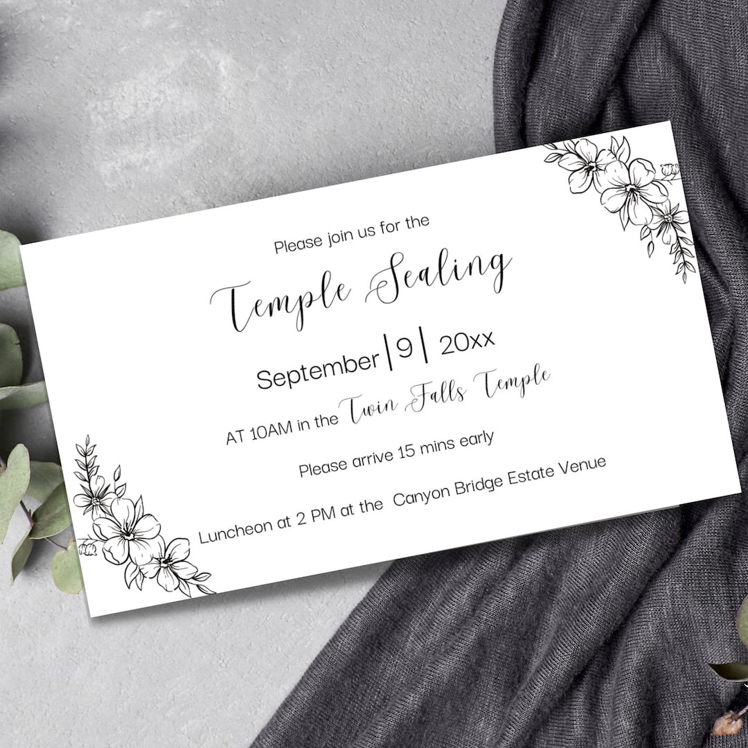 Temple Sealing Wedding Card Insert, Personalized Editable Template - Etsy