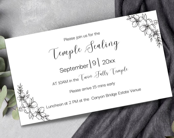 Temple Sealing Wedding Card Insert, Personalized Editable Template - Etsy