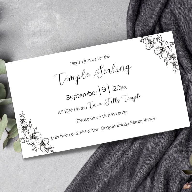 Temple Sealing Wedding Card Insert, Personalized Editable Template - Etsy