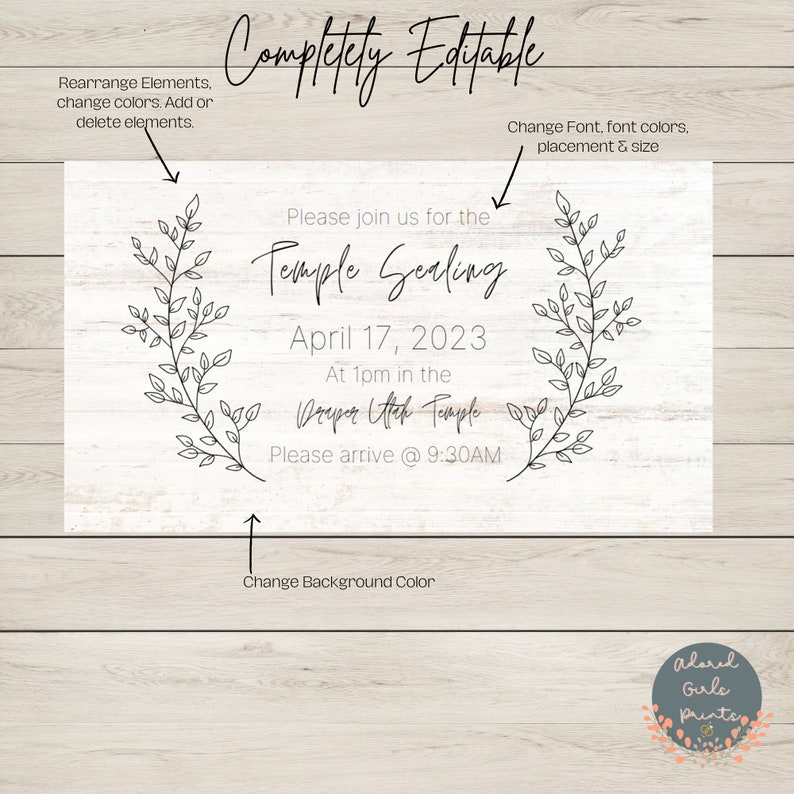Rustic Temple Sealing Insert, Invite Template, LDS Temple Sealing ...