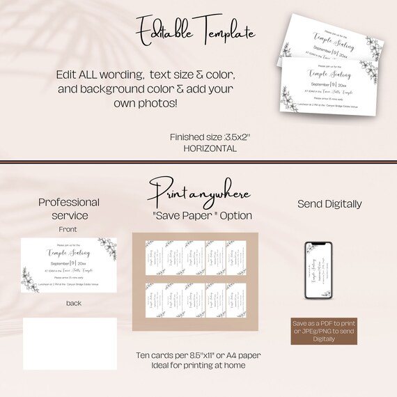 Temple Invitation Insert Template Single Insert Wedding Invitation