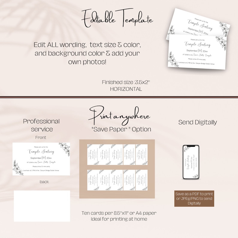 Temple Sealing Wedding Card Insert, Personalized Editable Template - Etsy