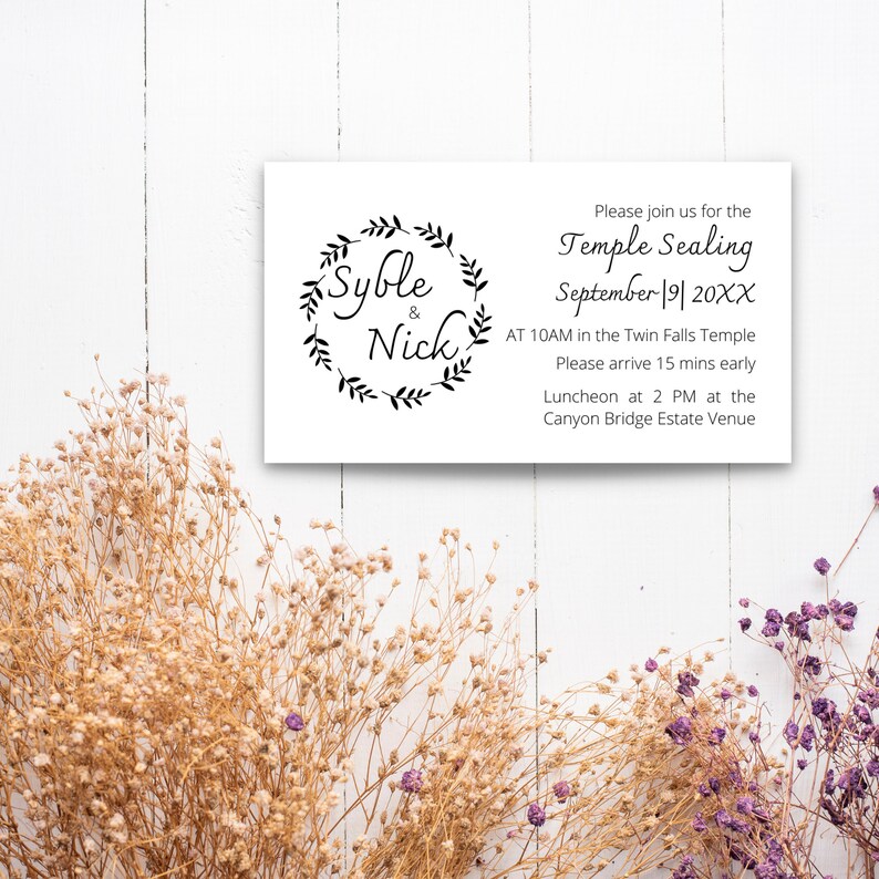 LDS Temple Sealing Invitation Card, 3.5x2'', Temple Template, Printable ...