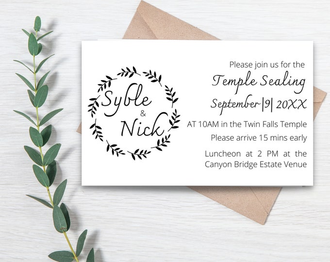 LDS Temple Sealing Invitation Card, 3.5x2'', Temple Template, Printable ...