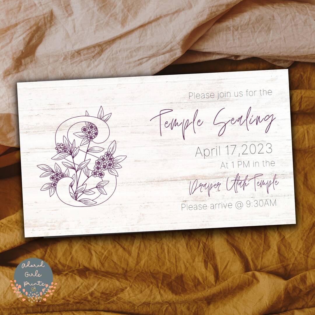 Temple Sealing Insert With Custom Initial, LDS Temple Invite, Rustic ...
